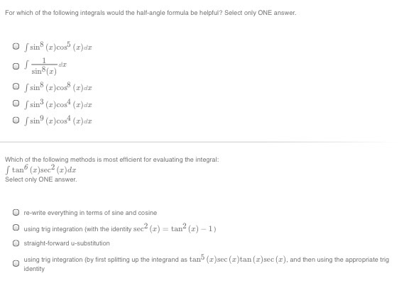 Solved For which of the following integrals would the | Chegg.com