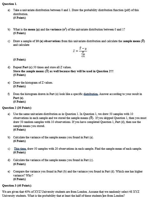Solved Question 1 a) Take a univariate distribution between | Chegg.com