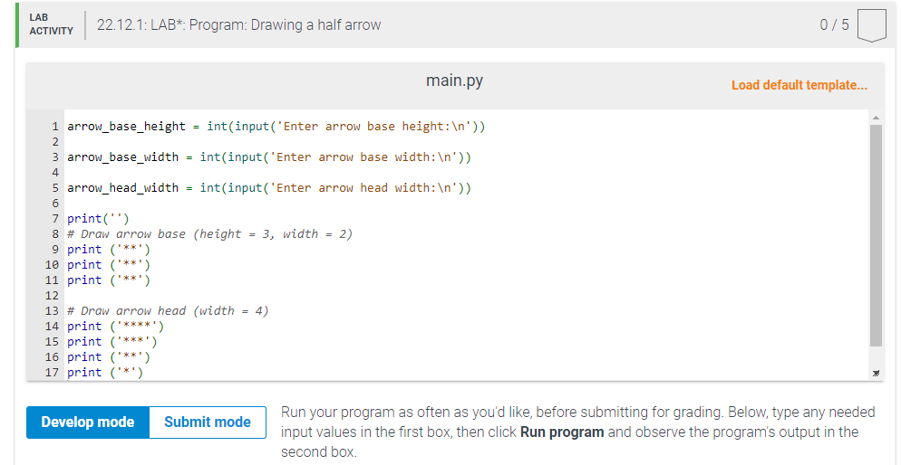 Solved 22.12 ﻿LAB*: Program: Drawing a half arrowThis | Chegg.com
