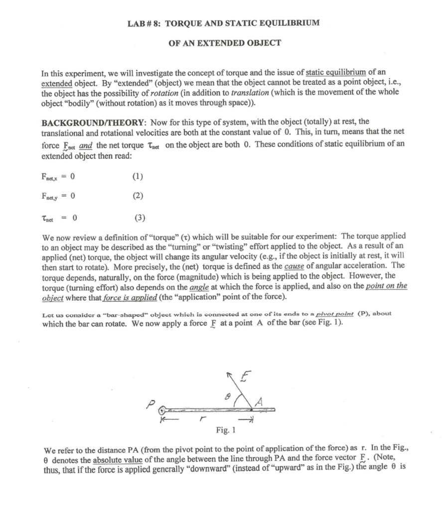 Solved LAB #8: TORQUE AND STATIC EQUILIBRIUM OF AN EXTENDED | Chegg.com