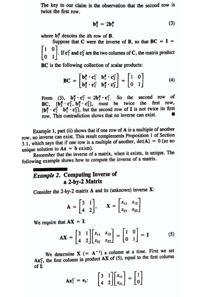 Solved Example 1. Matrices with and Without Inverses (i) | Chegg.com