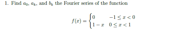 Solved Find a0,ak, ﻿and bk ﻿the Fourier series of the | Chegg.com