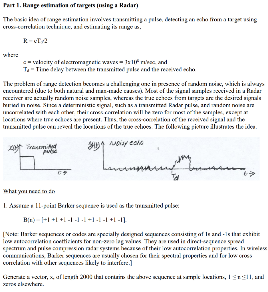 Part 1. Range estimation of targets (using a Radar) | Chegg.com