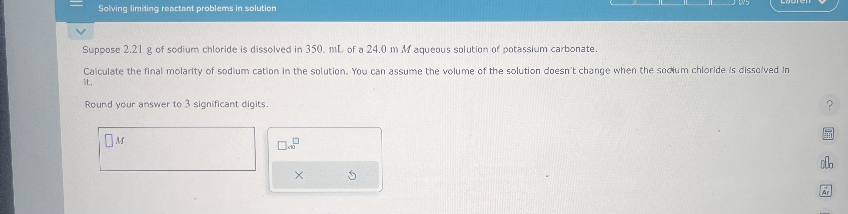 Solved Suppose 2.21 g of sodium chloride is dissolved in | Chegg.com