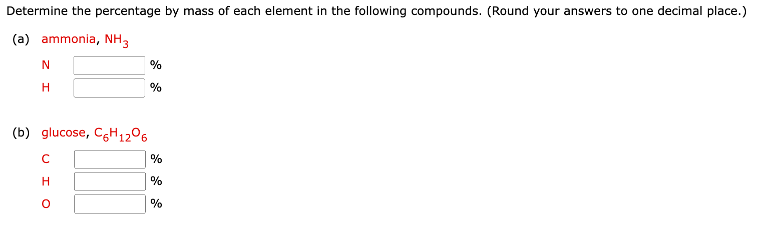 Solved Determine the percentage by mass of each element in | Chegg.com