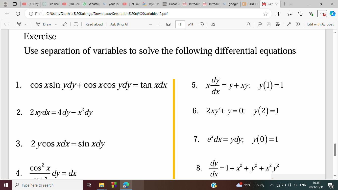 Solved Use separation of variables to solve the following | Chegg.com