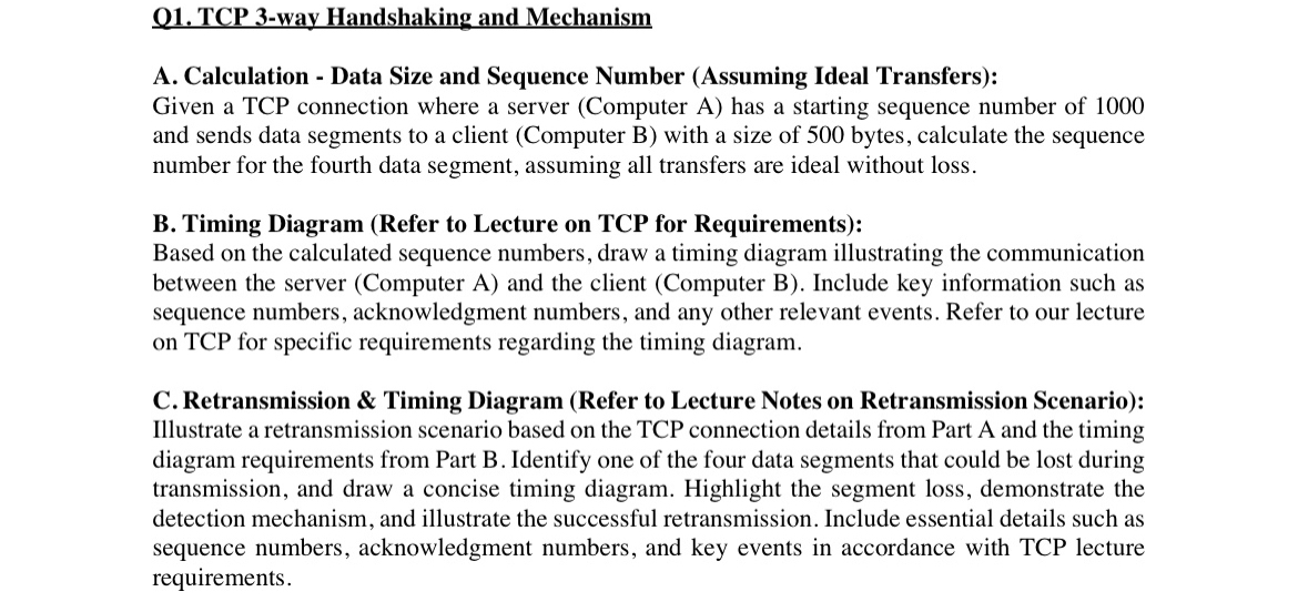Solved Q1. TCP 3-way Handshaking and Mechanism A. | Chegg.com
