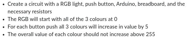 Solved - Create a circuit with a RGB light, push button, | Chegg.com