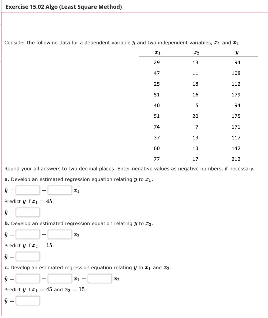 Solved Exercise 15.02 Algo (Least Square Method) Consider | Chegg.com