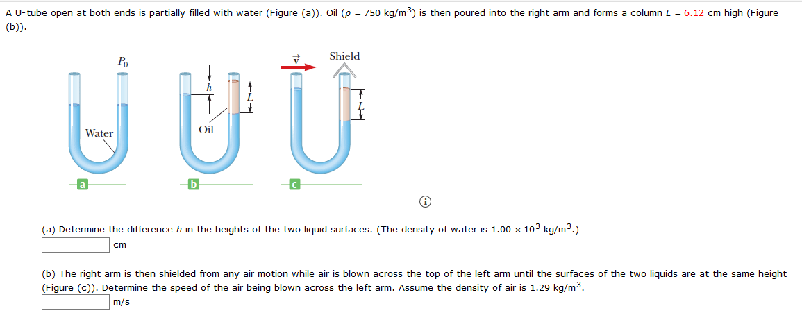 Solved A U-tube open at both ends is partially filled with | Chegg.com