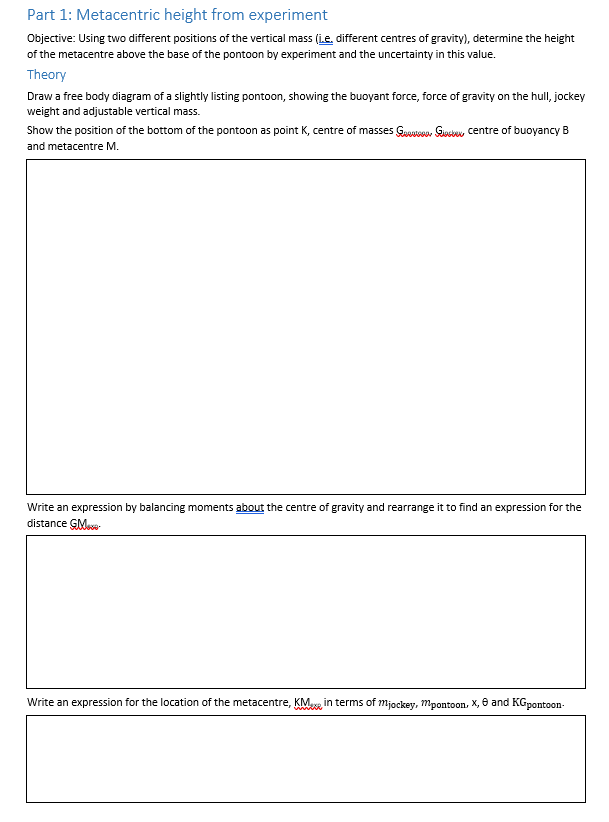 Part 1: Metacentric height from experiment Objective: | Chegg.com