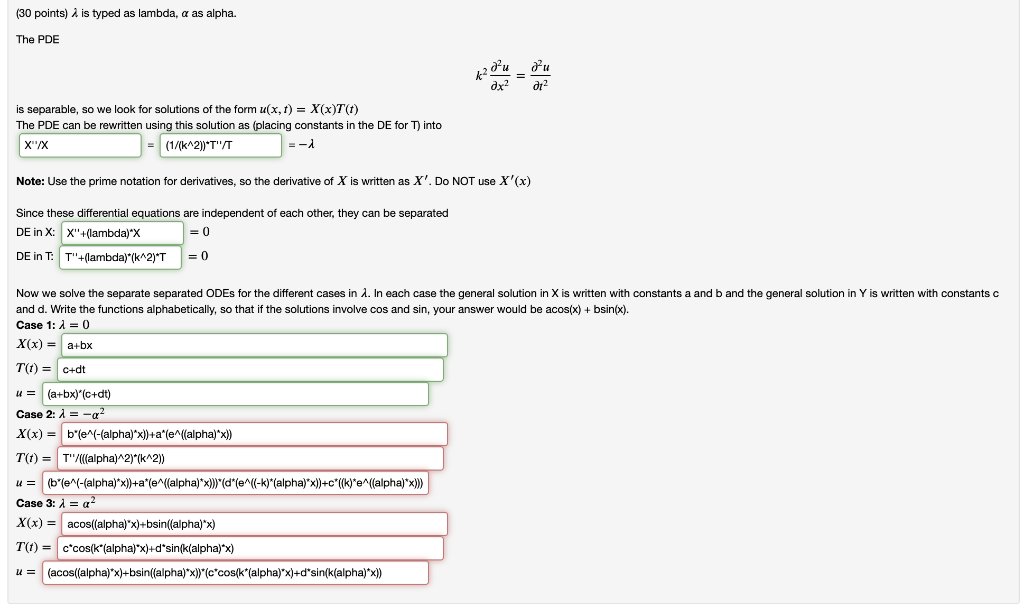 Solved (30 points), is typed as lambda, a as alpha. The PDE | Chegg.com