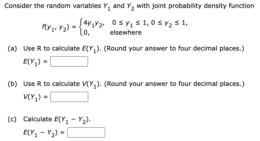 Consider the random variables Y1 and Y2 with joint | Chegg.com
