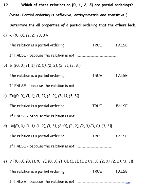 Solved 12. Which of these relations on {0,1,2,3} are partial | Chegg.com
