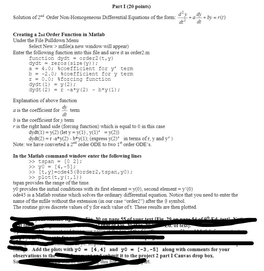 Solved Part I (20 points) d) Solution of 2nd Order | Chegg.com