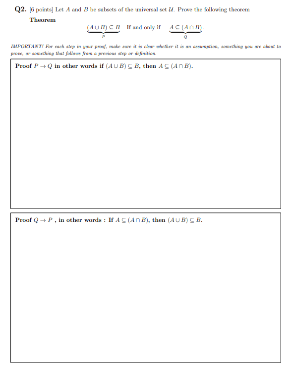 Solved Q2. [6 points] Let A and B be subsets of the | Chegg.com