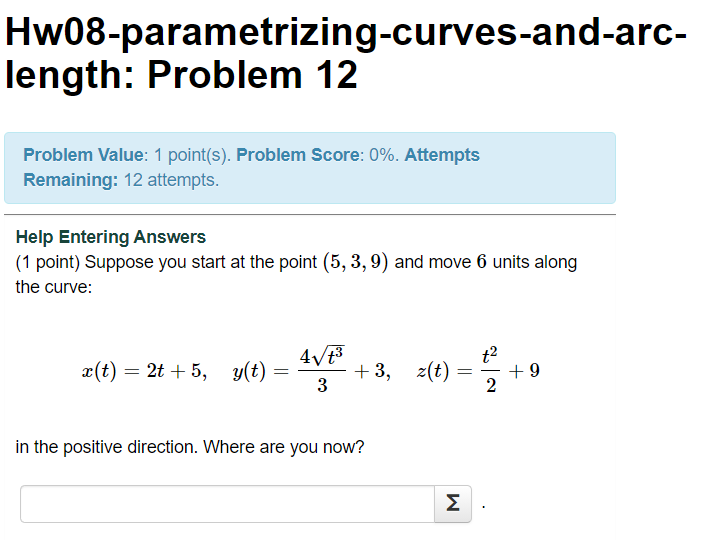 Solved Hw08-parametrizing-curves-and-arc- length: Problem 12 | Chegg.com