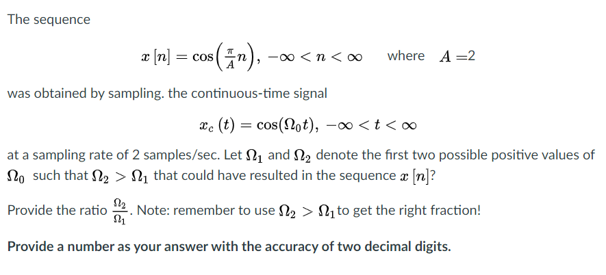 Solved The sequence x [n] = = COS os(án), -00 21 that could | Chegg.com