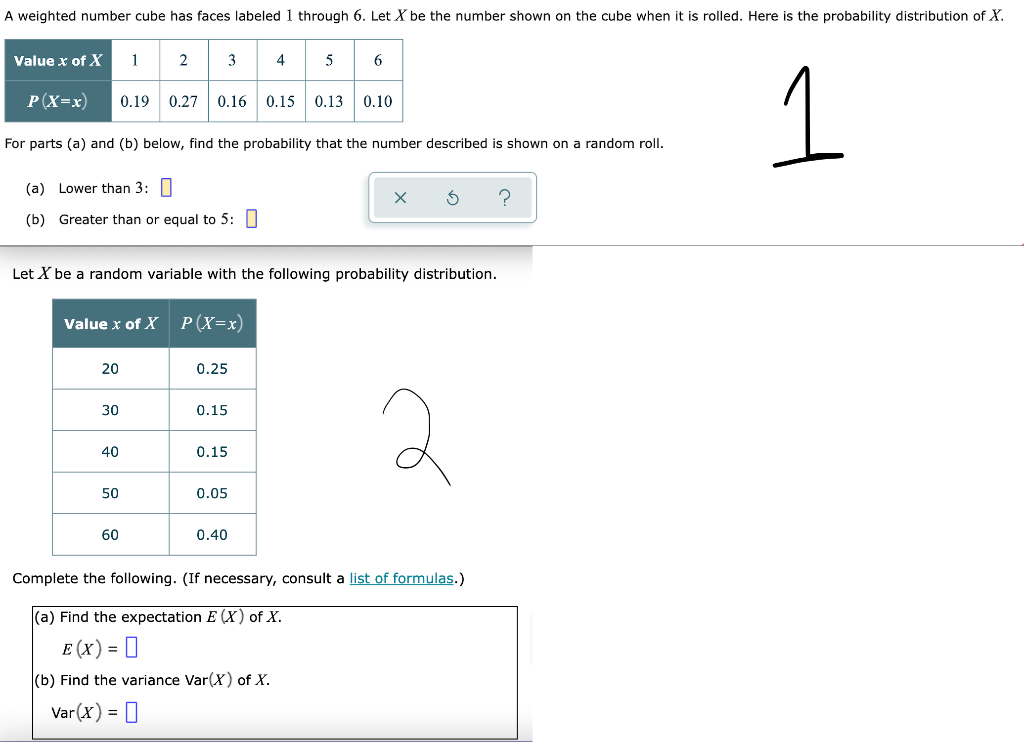 Solved A weighted number cube has faces labeled 1 through 6. | Chegg.com