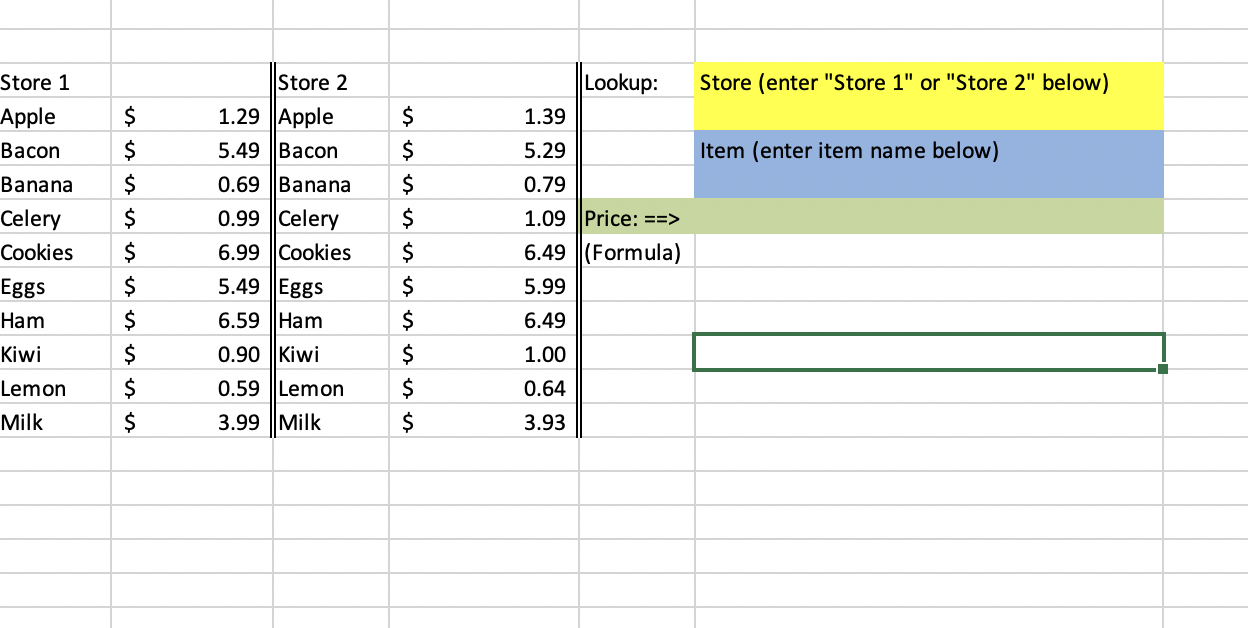 Grocery Price Check: a price lookup depending on the | Chegg.com