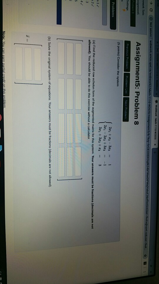 Solved → Wet Work: Math 1110 W2020 X + webwork armes upel | Chegg.com
