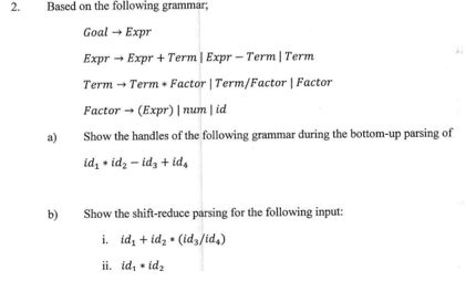 Solved 2. Based on the following grammar; Goal → Expr Expr | Chegg.com