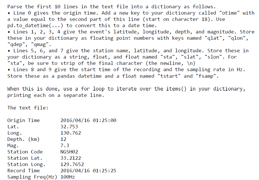Solved Parse the first 10 lines in the text file into a | Chegg.com