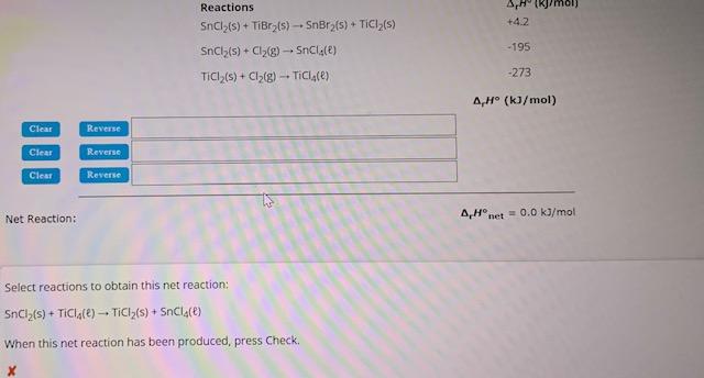Solved Net Reaction: SnCl2( s)+TiBr2( s)→SnBr2( s)+TiCl2( | Chegg.com