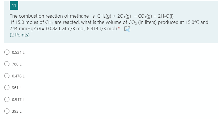 Solved 11 The combustion reaction of methane is CH2(g) + | Chegg.com