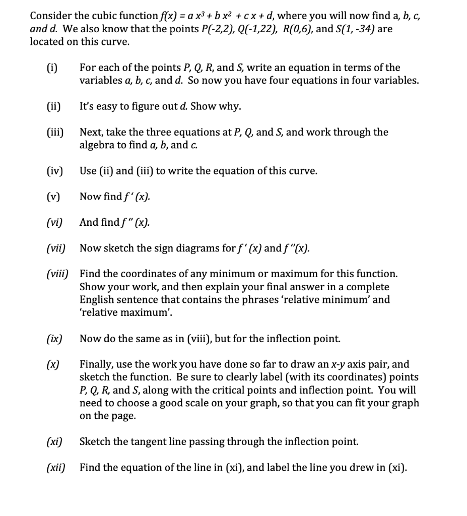 Solved Consider the cubic function f(x) = a x3 + b x2 + C X | Chegg.com