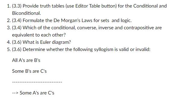 Solved 1. (3.3) Provide truth tables (use Editor Table | Chegg.com