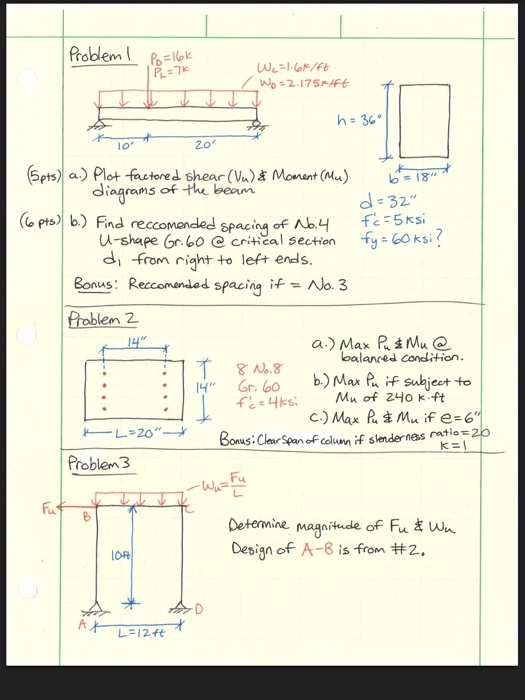 Solved a.) Plot factored shear (V_n) & Moment (m_u) | Chegg.com