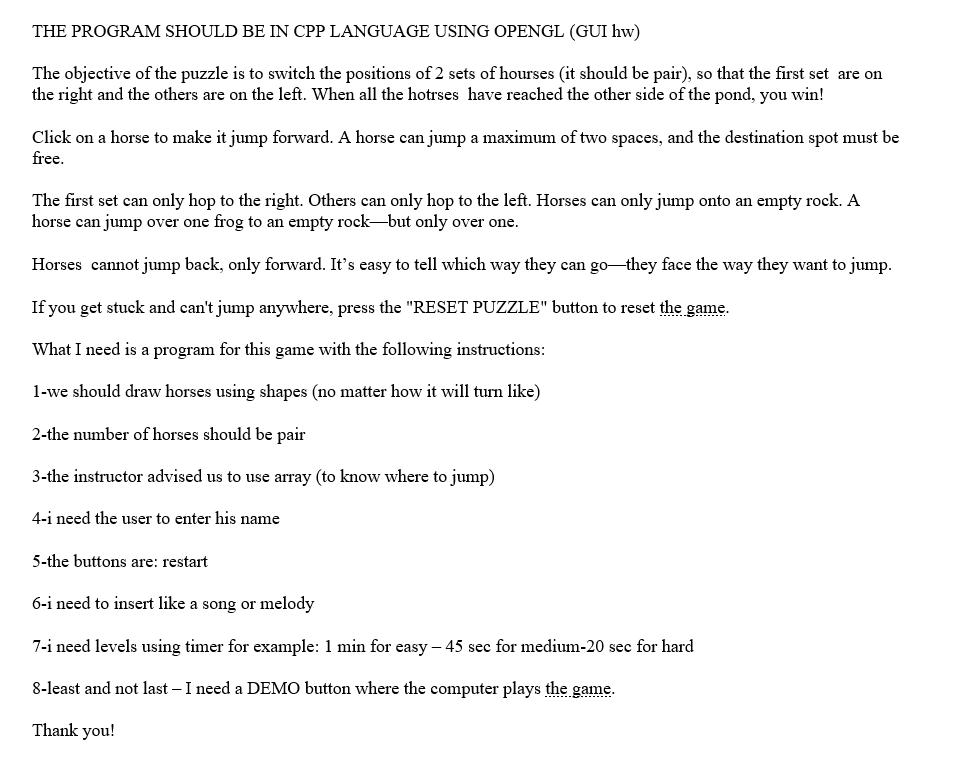 Solved THE PROGRAM SHOULD BE IN CPP LANGUAGE USING OPENGL | Chegg.com