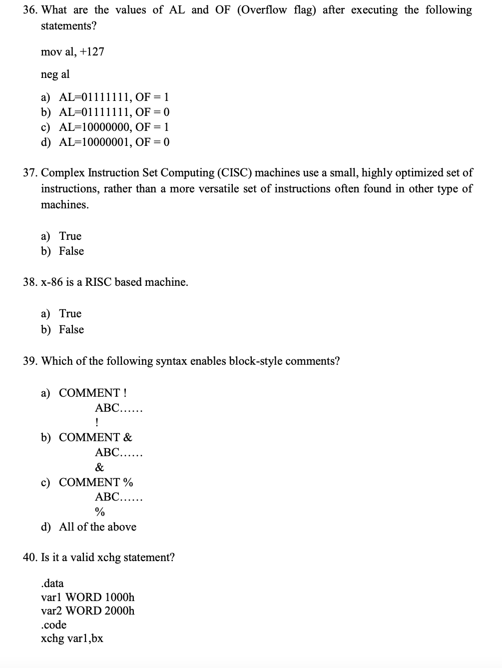 Solved 36 What Are The Values Of Al And Of Overflow Flag 