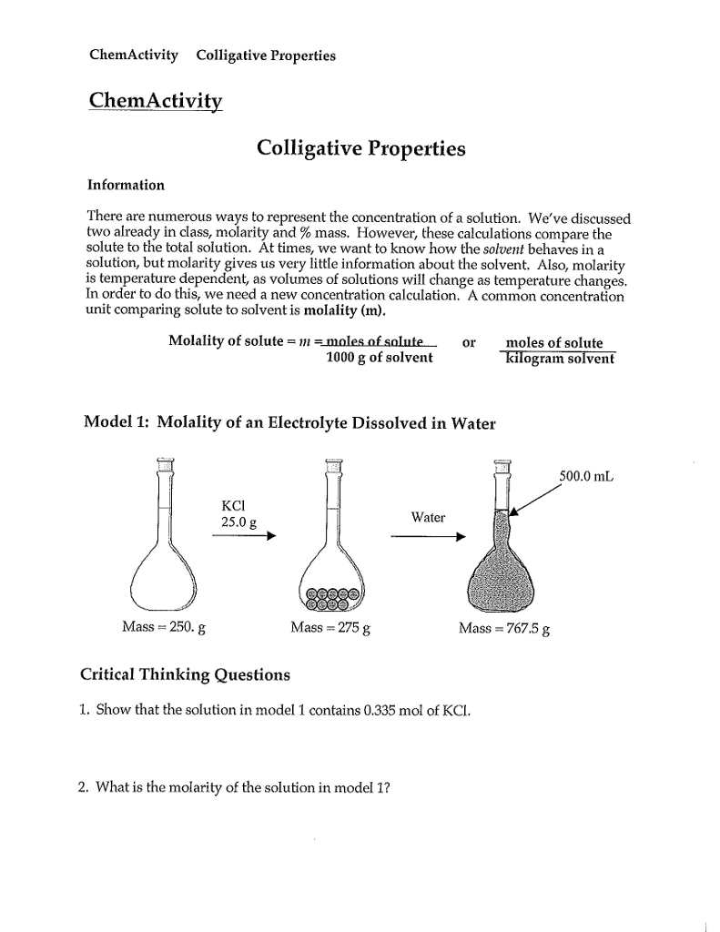 Solved ChemActivity Colligative Properties ChemActivit | Chegg.com