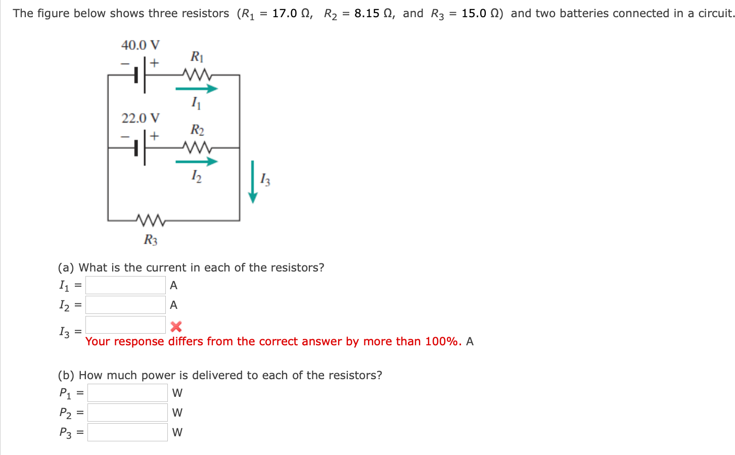 Solved The figure below shows three resistors (R1 = 17.0 2, | Chegg.com