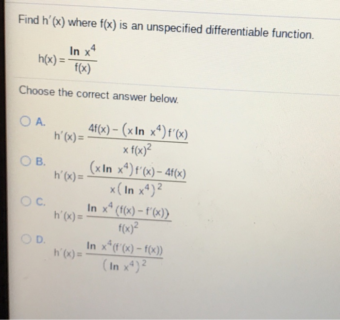 Solved Find h'(x) where fx) is an unspecified differentiable | Chegg.com