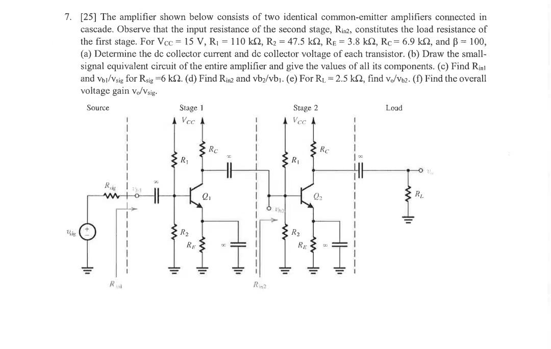 Solved 7. [25] The amplifier shown below consists of two | Chegg.com