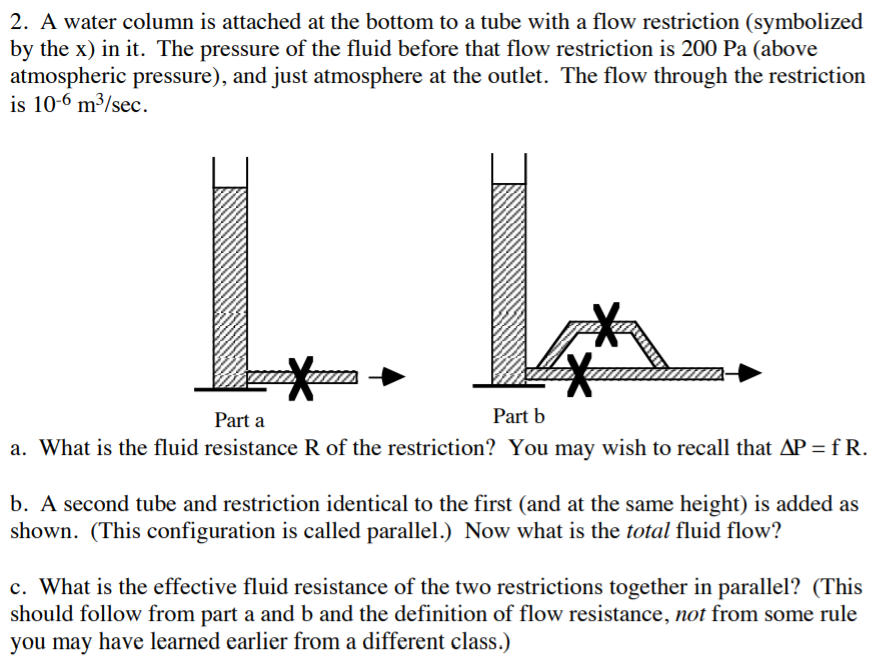 Solved 2. A water column is attached at the bottom to a tube | Chegg.com