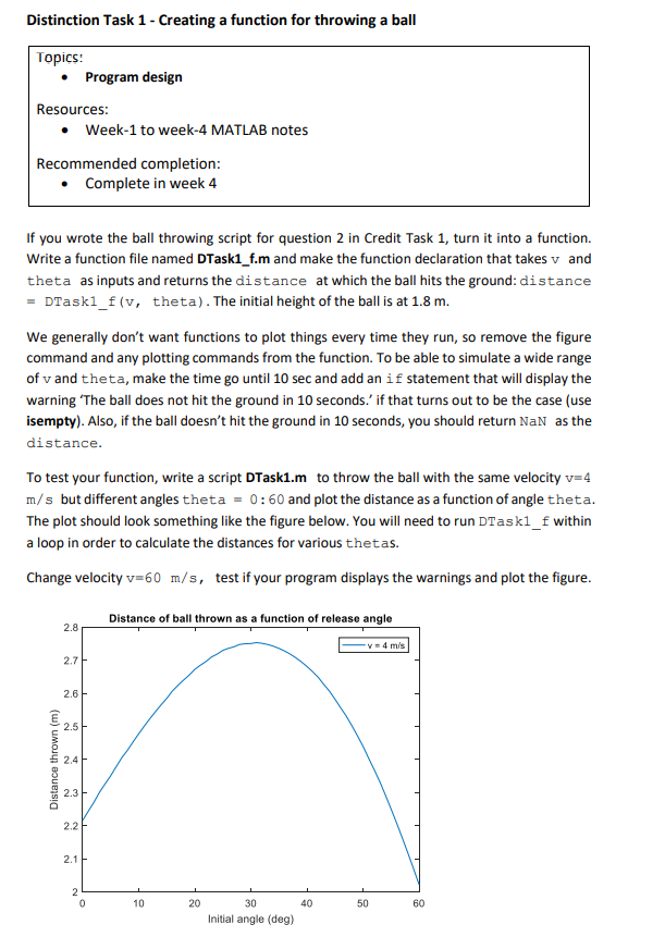 Solved Distinction Task 1 - Creating a function for throwing | Chegg.com
