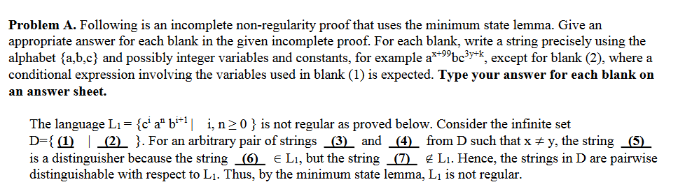 Solved Problem A. Following is an incomplete non-regularity | Chegg.com