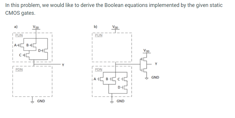 Solved 1) Given the pull-up network (PUN) of the static CMOS | Chegg.com