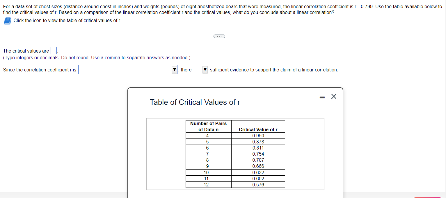 Solved find the critical values of r. Based on a comparison | Chegg.com