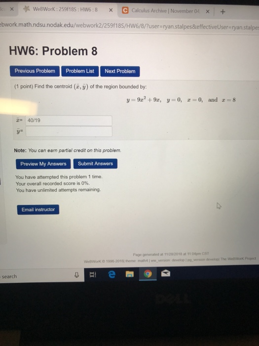 Solved WeBWorK: 259f18S:HW6: 8 G х: x Calculus Archive | | Chegg.com