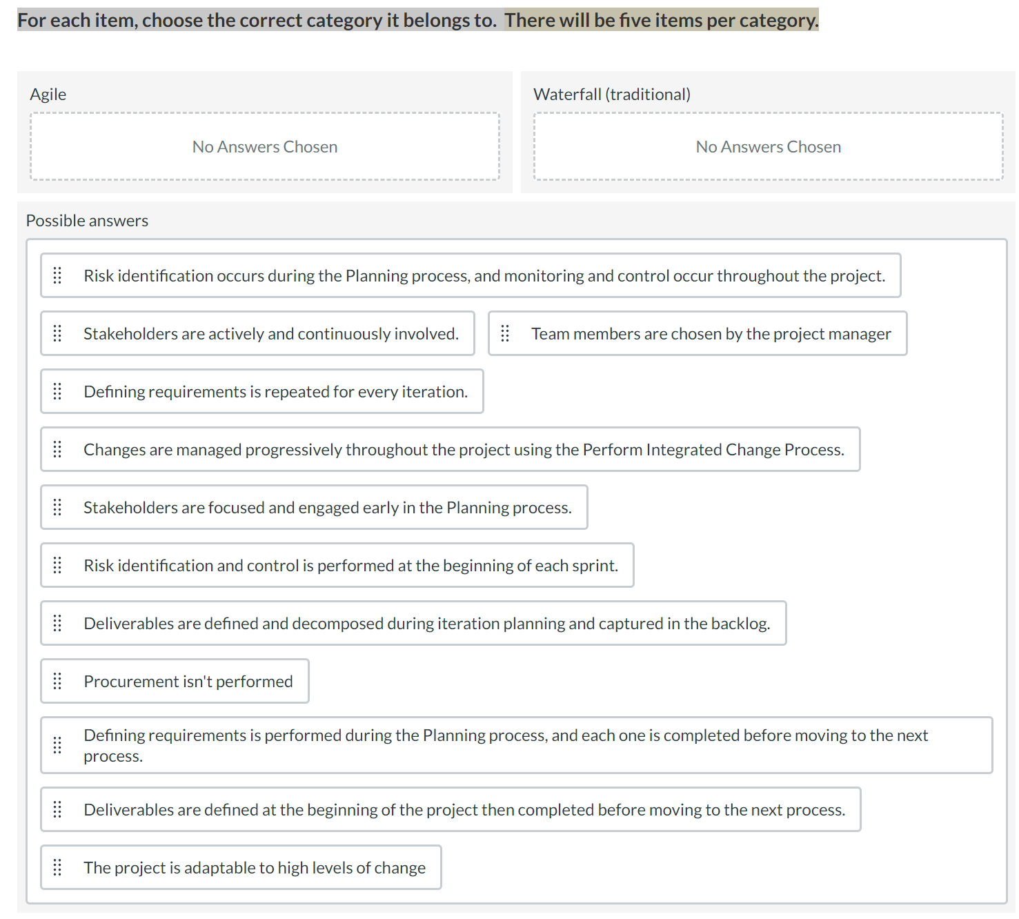 Solved For each item, choose the correct category it belongs | Chegg.com
