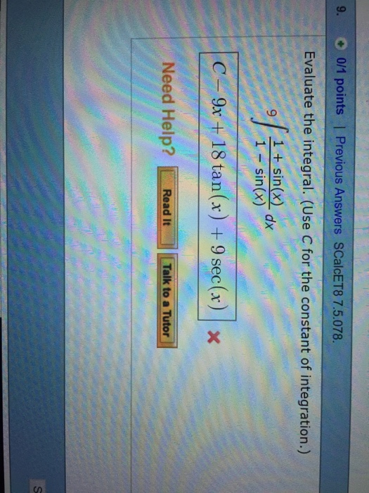 Solved 9. 0/1 points | Previous Answers SCalcET8 7.5.078 | Chegg.com