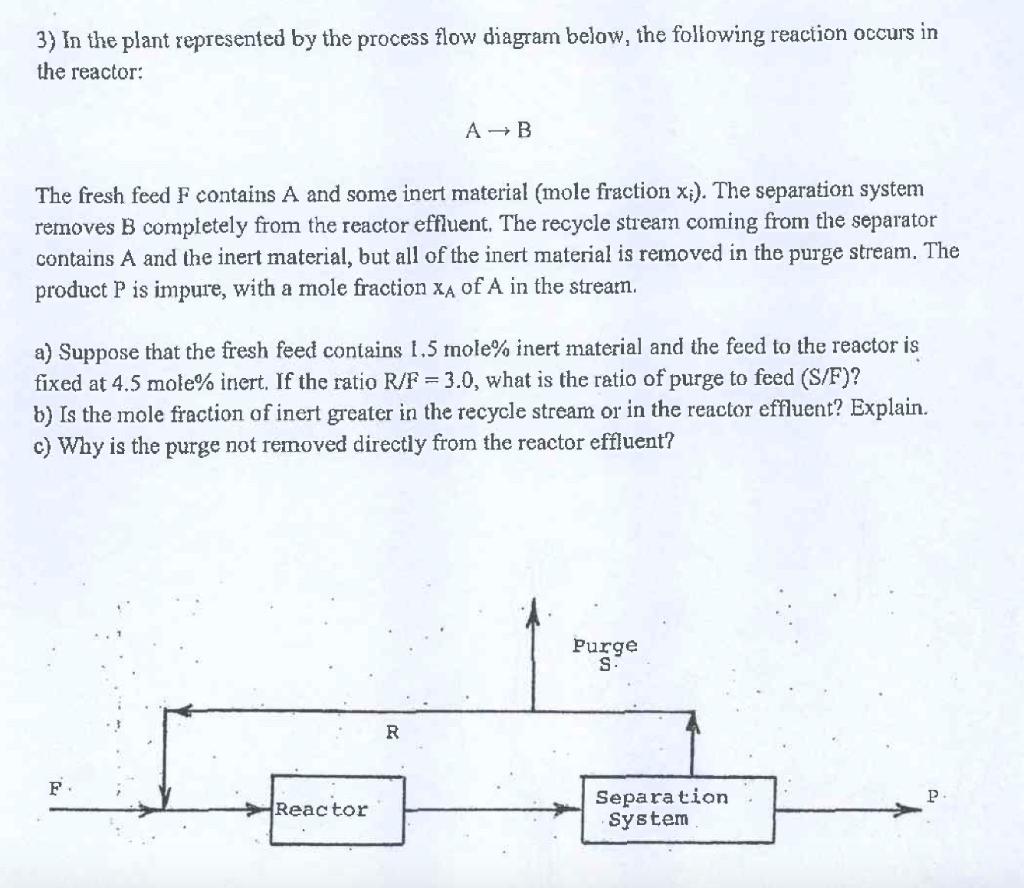 Solved 3) In the plant represented by the process flow | Chegg.com