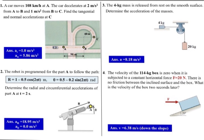 Solved 1. A car moves 108 km/h at A. The car decelerates at | Chegg.com