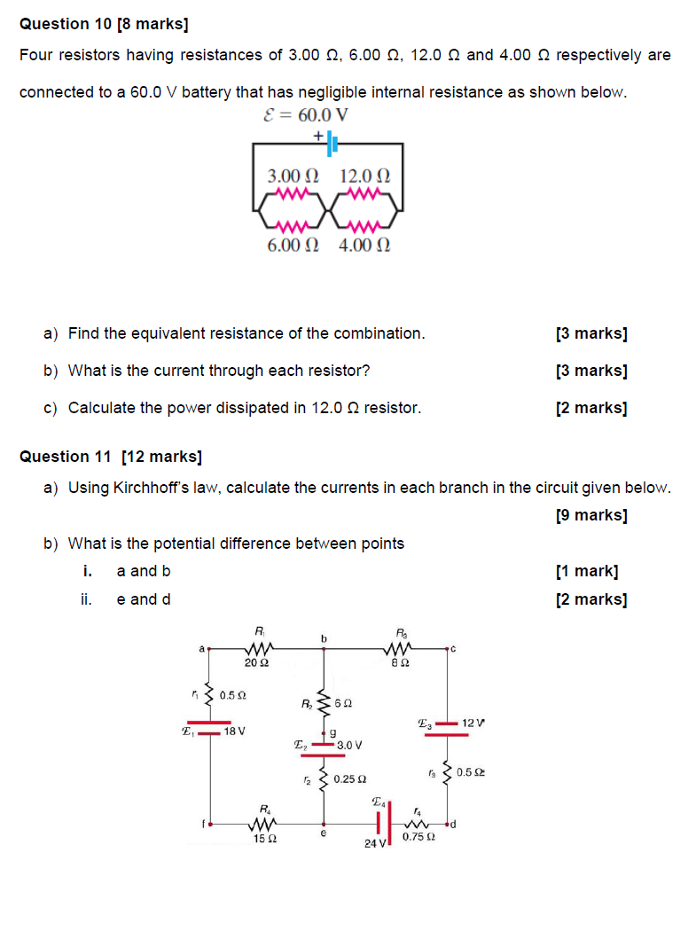 Solved Question 10 [8 marks] Four resistors having | Chegg.com