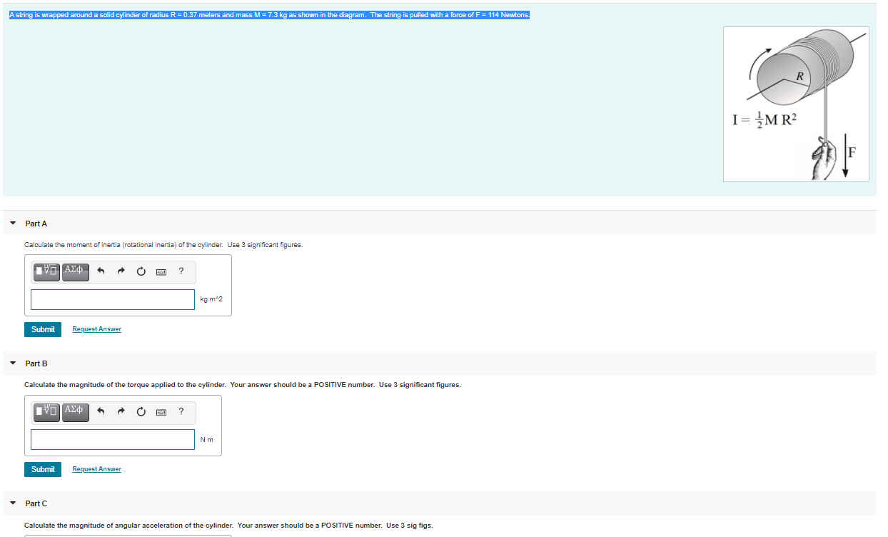 Solved A string is wrapped around a solid cylinder of radius | Chegg.com